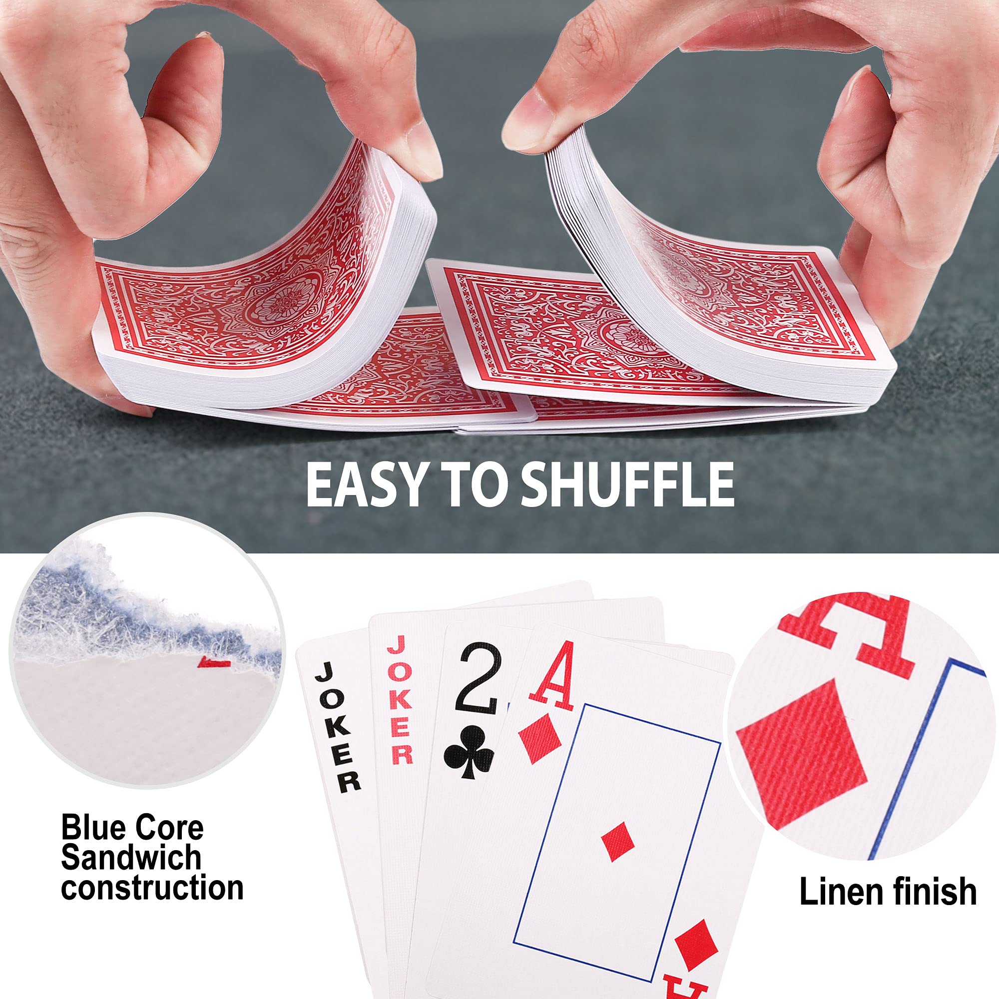 LotFancy Playing Cards, Large Print, 12 Decks of Cards (6 Black 6 Red), Jumbo Index, Poker Size, for Texas Hold'em, Blackjack, Euchre Cards Games