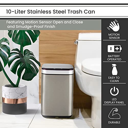 Hanover 10-Liter / 2.6-Gallon Stainless Steel 10 Liter-2.6 Gallon Home and Kitchen | Fingerprint Smudge Resistant | Soft Close | Sensor Lid | Carbon Odor Control, 10L Trash Can 1