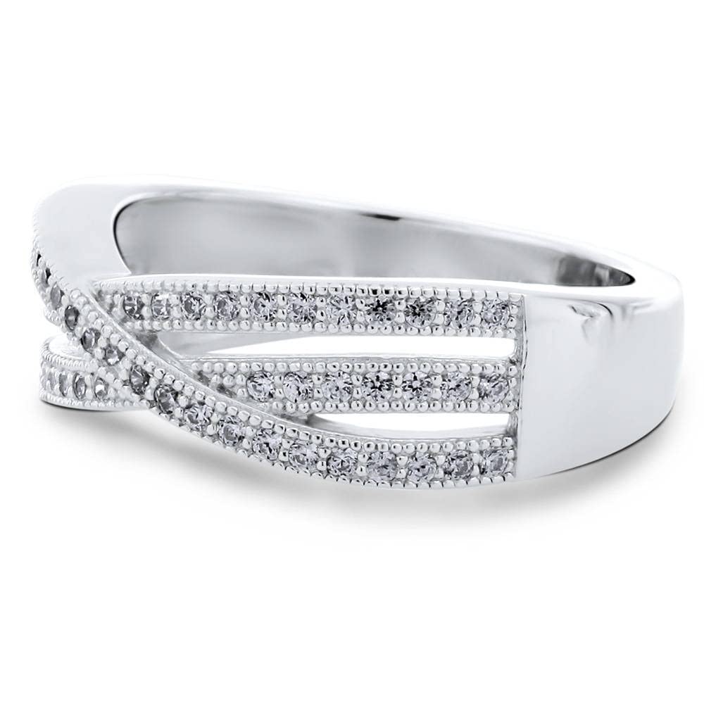BERRICLE Sterling Silver Woven Cubic Zirconia CZ Cocktail Fashion Ring for Women, Rhodium Plated Size 8