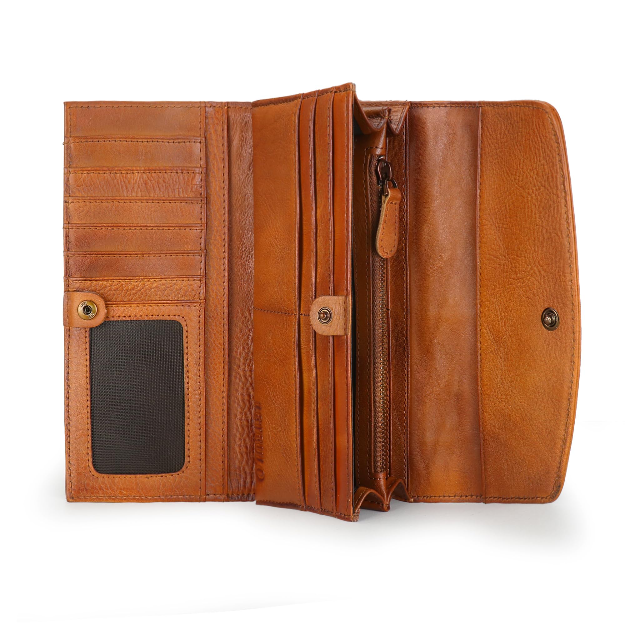 LETEULO Womens Real Leather Wallets Handmade Ladies Clutch Card Organizer Holder (Coffee)