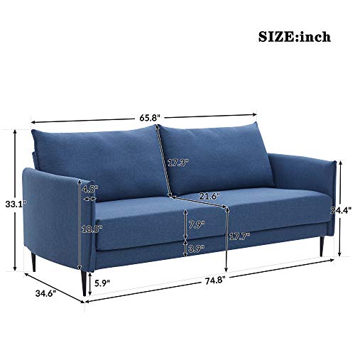 Merax 65.8" Modern Soft Linen Couch Upholstery Loveseat Sofa for Livingroom Bedroom Office Blue Love Seats