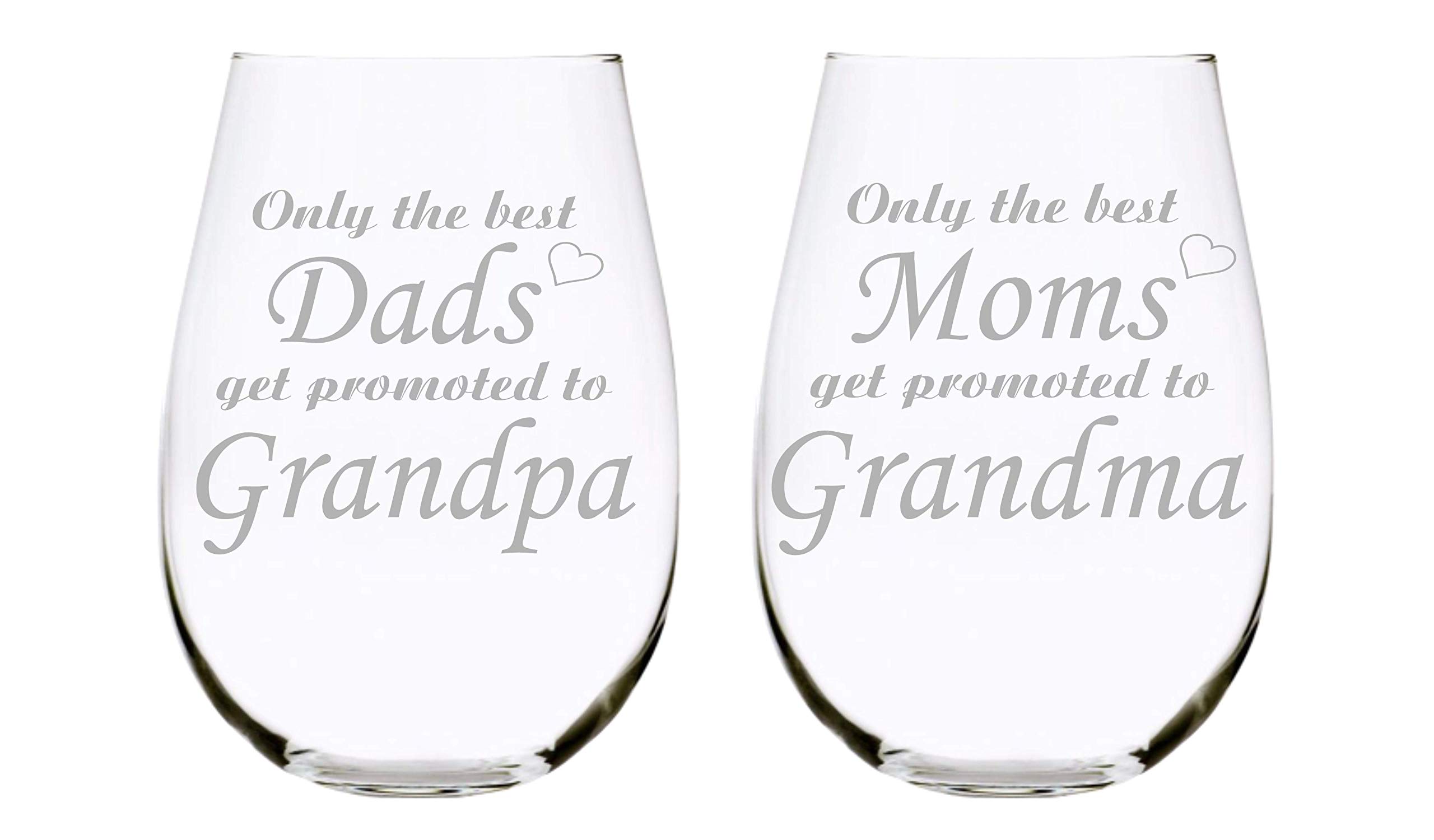 C M Only the best Dads get promoted to Grandpa and Only the best Moms get promoted to Grandma stemless wine glasses (set of two)