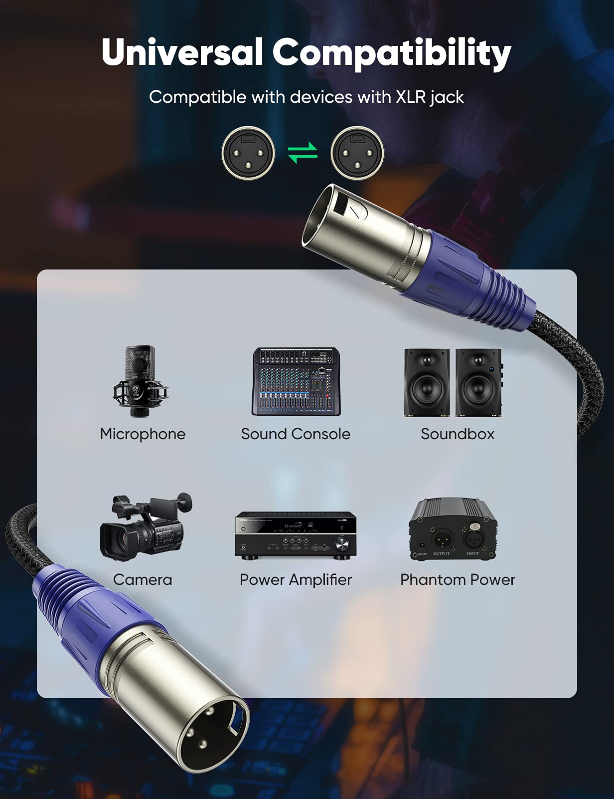 oldboytech 2 Pack XLR Cable 3.3Feet, [2021 Special Edition] 3Pin Balanced XLR Male to Male Microphone Cable, Hi-Fi for Mic, Speaker Systems, Camera, Amplifier, Equalizer, Mixing Console