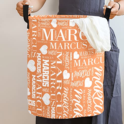 Personalized Storage Basket Custom Laundry Hamper Dirty Clothes Basket Collapsible Laundry Basket with Handle for Bathroom Living Room Bedroom (Orange)