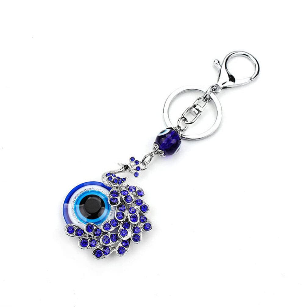 Luxshiny Wall Hanging Decor Lucky Jewelry Blue Evil Eye Ornament Peacocks Keychain Evil Eye Key Hanging Pendant Bag Car Key Hanging Decoration Protection Amulet Hamsa Hand Keychain Men Keychain