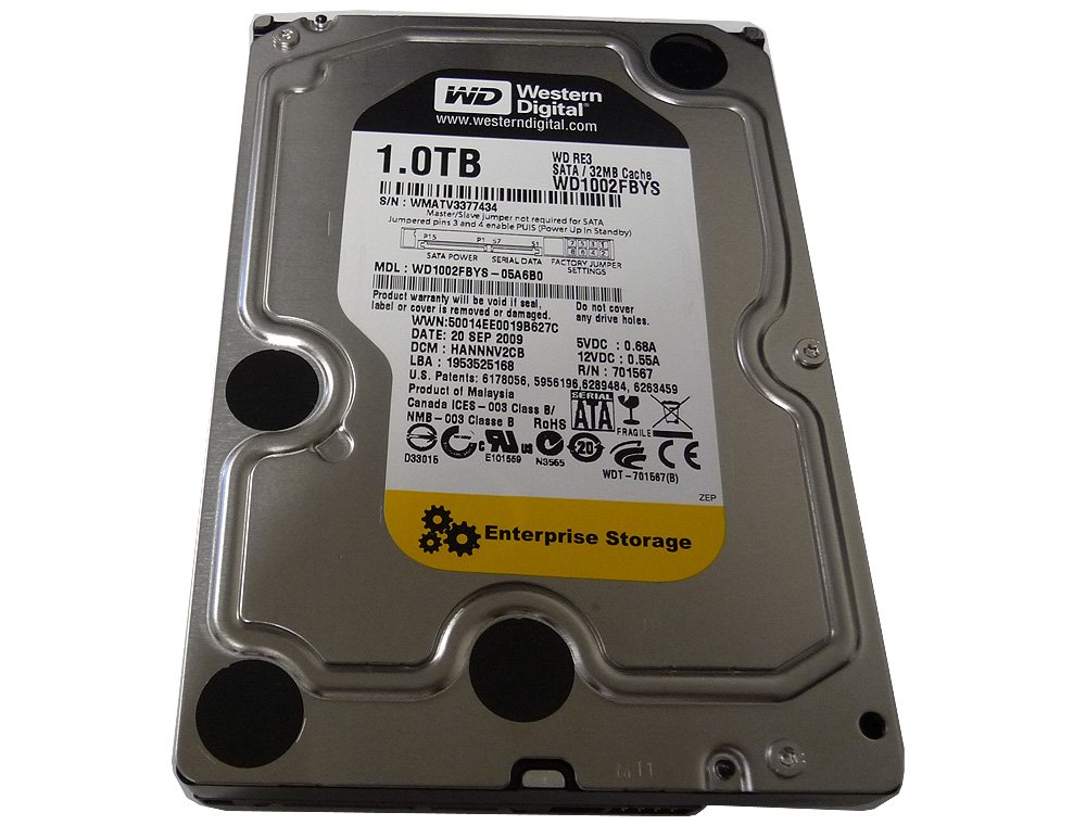 Western Digital 1 TB RE3 SATA 3 Gb/s 7200 RPM 32 MB Cache Bulk/OEM Enterprise Hard Drive - WD1002FBYS