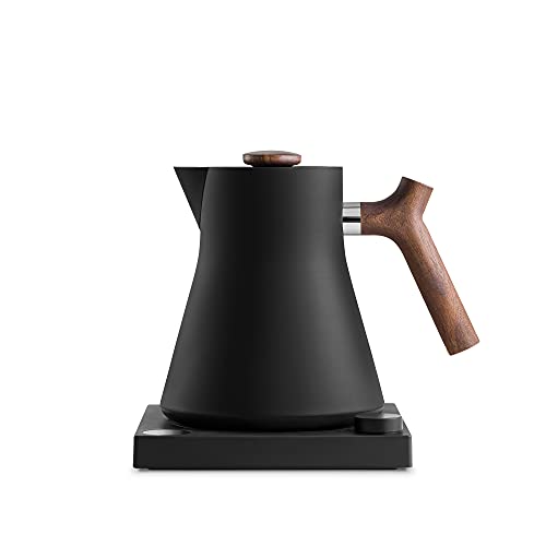 Fellow Corvo EKG Electric Tea Kettle - Electric Pour Over Coffee and Tea Pot - Quick Heating Electric Kettles for Boiling Water - Temperature Control and Built-In Brew Timer - Matte Black with Walnut Handle - 0.9 Liter