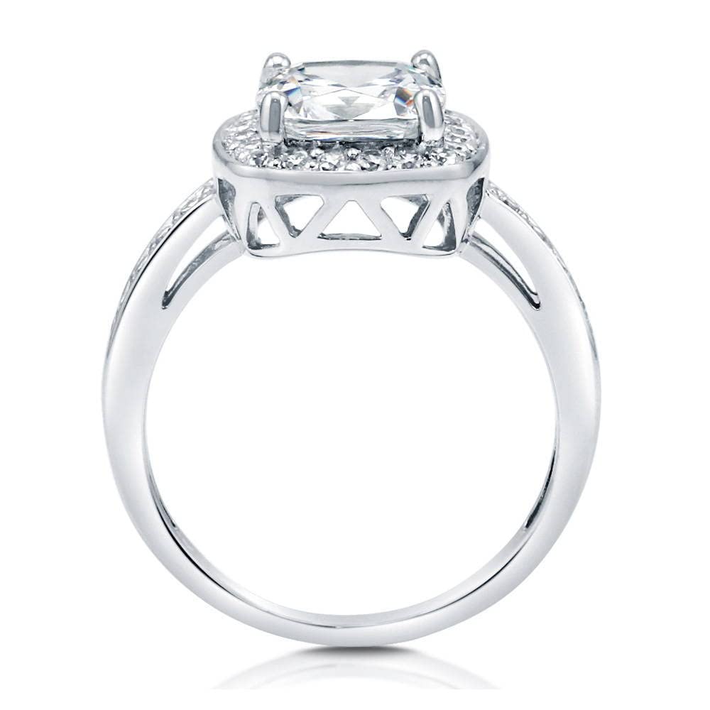 BERRICLE Sterling Silver Halo Wedding Engagement Rings Cushion Cut Cubic Zirconia CZ Ring for Women, Rhodium Plated Size 7