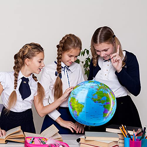Globe Beach Ball Blow Up World Globe Inflatable Globe Beach Ball Earth Beach Ball Topographic Map Globes PVC Giant Globe Beach Ball for Kids School Classroom Geography Party Supplies (6 Pieces)