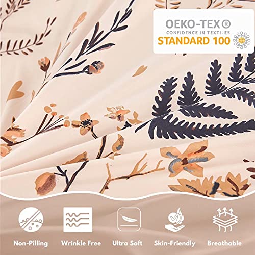 JSD 3 Piece Blush Floral Duvet Cover Set Queen, Soft Botanical Printed Microfiber Comforter Cover Zipper Closure Corner Ties