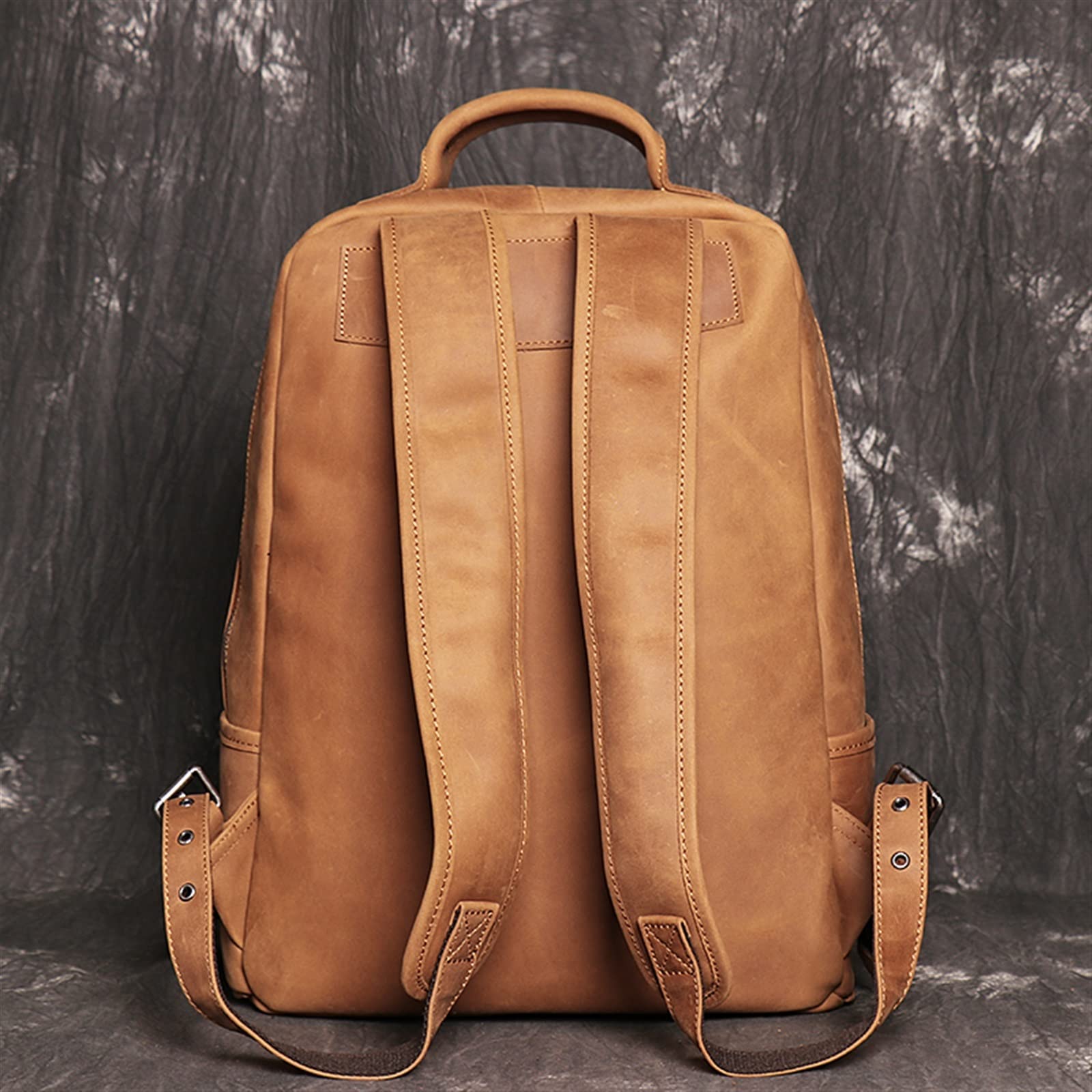 DEPILA Travel Vintage Simple Men Genuine Leather Backpack Cowhide Outdoor Travel Backpack Large Capacity Computer Bag Bag