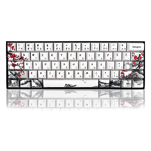 JSJT Custom Keycap-Keycaps 60 Percent Suitable for GK61/GK64/RK61/Anne /ALT61 Mechanical Keyboards 71 Key with Japanese Font Set OEM Profile PBT Keycaps with Keycap Puller (Plum Blossom Keycaps)