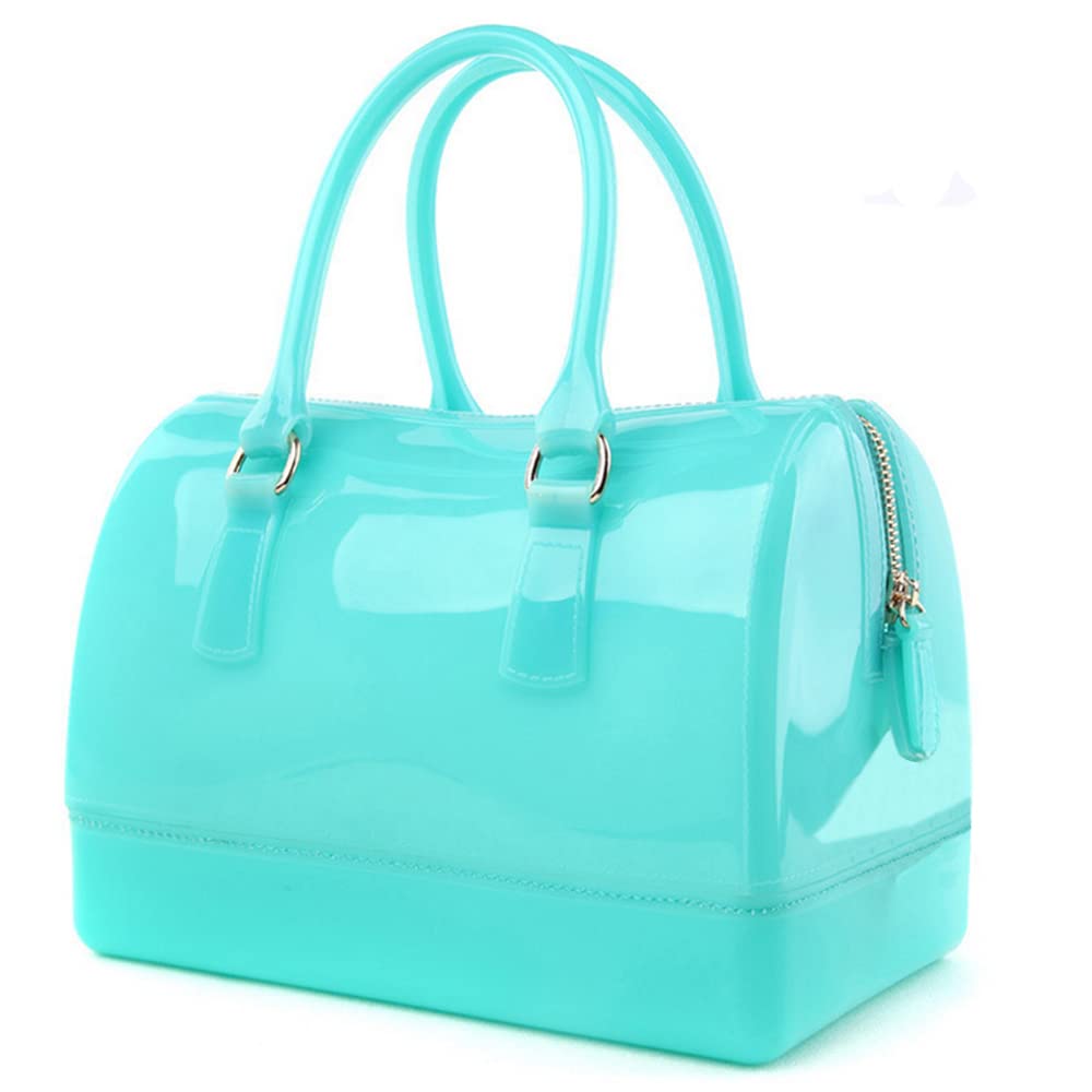Segater® Ladies Summer Transparent Handbag Jelly Pillow-shaped Top Handle Bag Candy Color Crystal Purse For Women - Mint green