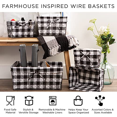 DII Farmhouse Chicken Wire Storage Baskets with Liner, Set of 5, Rustic French Blue, Assorted Sizes, 5 Piece