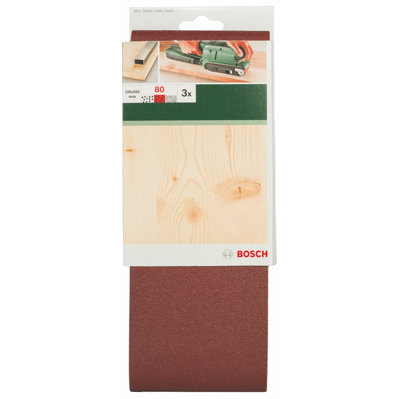 Bosch DIY Schleifband verschiedene Materialien für Bandschleifer (3 Stück, Körnung 80)