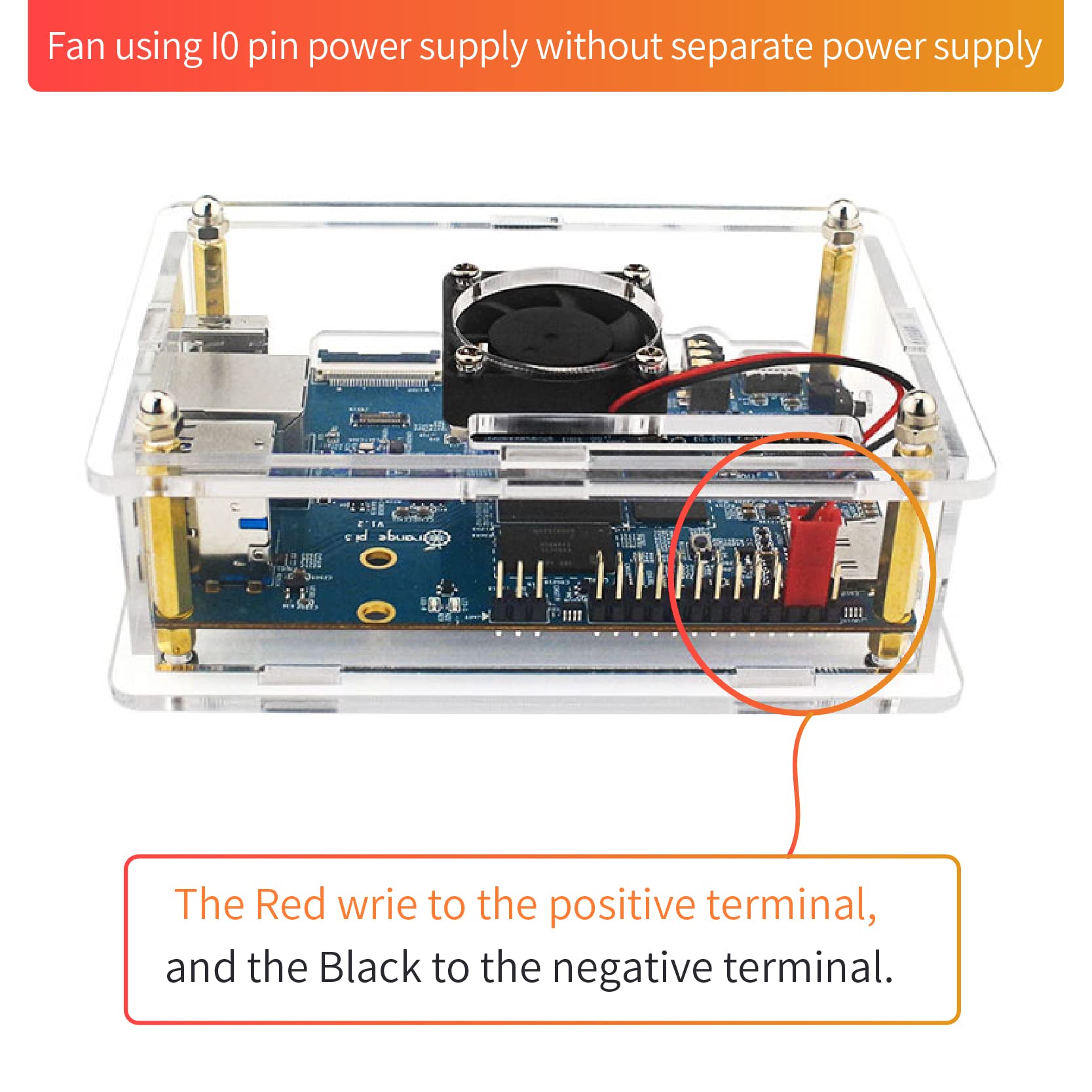 Case Fit Compatible for Orang- Pi 5 Acrylic Case Enclouse Clear Box Cover Protecion Shell with Cooling Fan Heatsink Compatible with Orang- Pi 5 Accessories