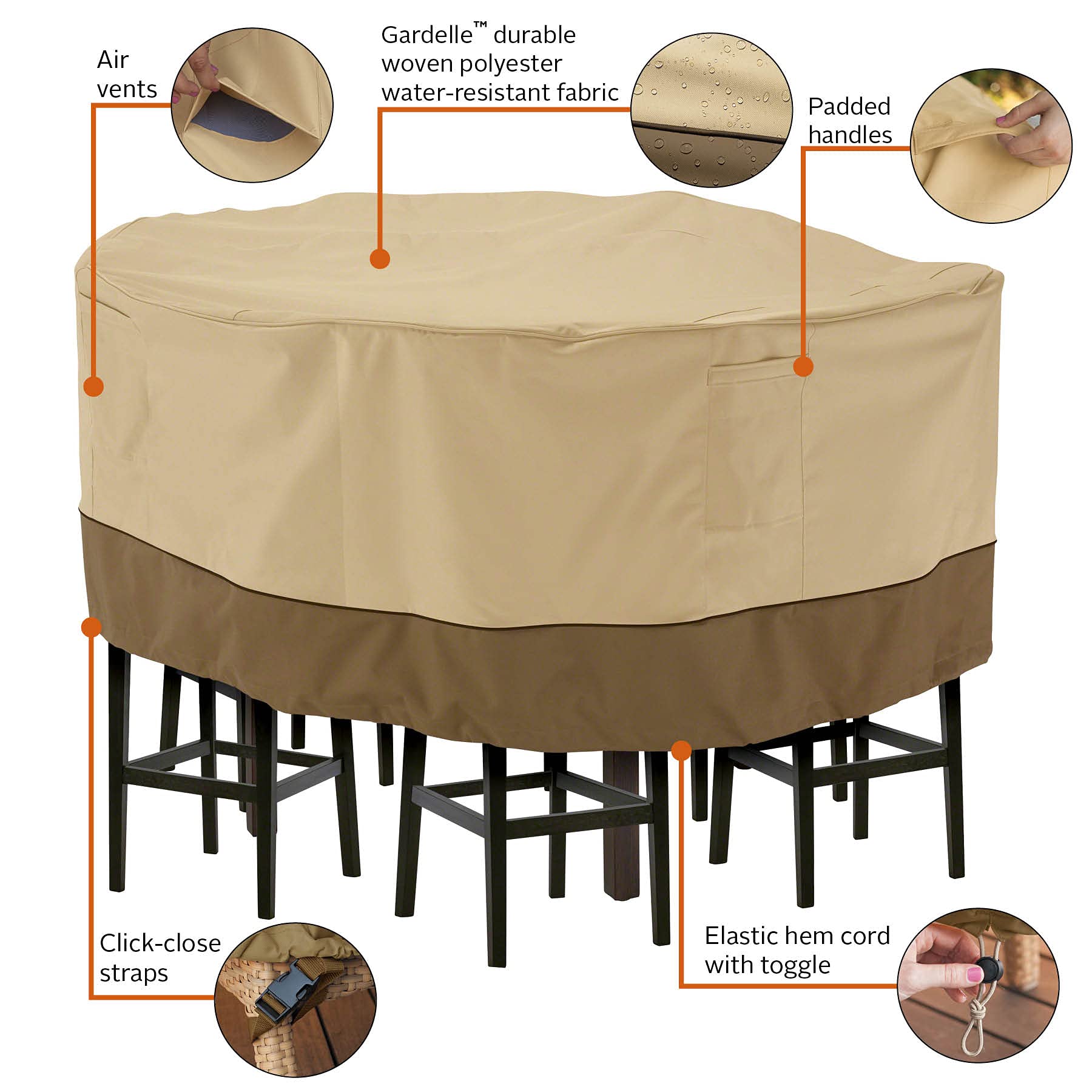 Classic Accessories Veranda Water-Resistant 94 Inch Tall Round Patio Table & Chair Set Cover, Outdoor Table Cover