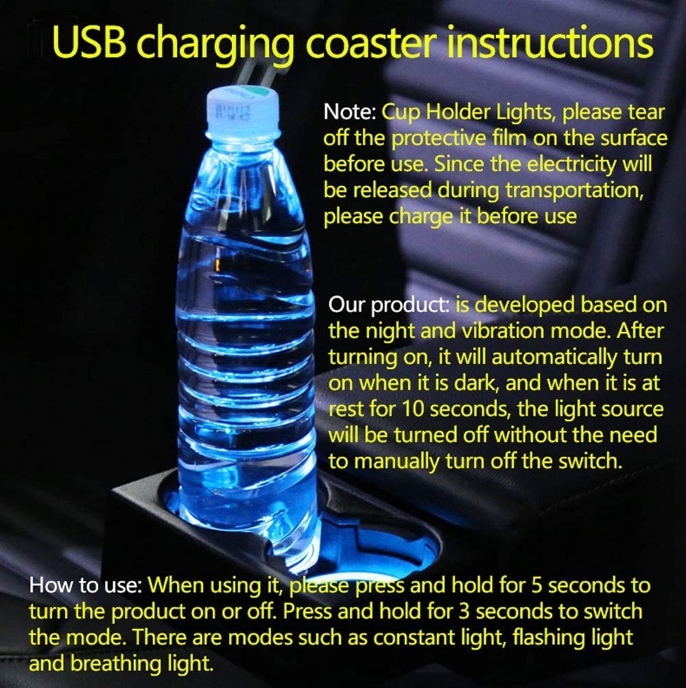 biaozhi 2pcs LED Cup Holder Lights for Camaro RS, LED Car Coasterss with 7 Colors Luminescent Light Cup Pad, USB Charging Cup Mat Accessories(forRS) A-311