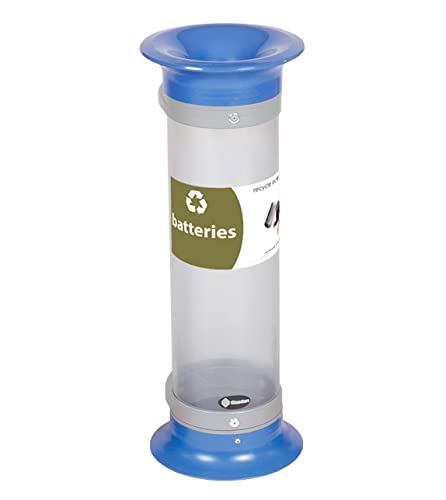 Glasdon C-Thru 10Q Battery Recycling Tube (Blue) – Small Battery Recycling Bin – Compact 10Q Transparent Battery Collection Tube – Standard/Recycle Across America Decals (Recycle Across America Decal)