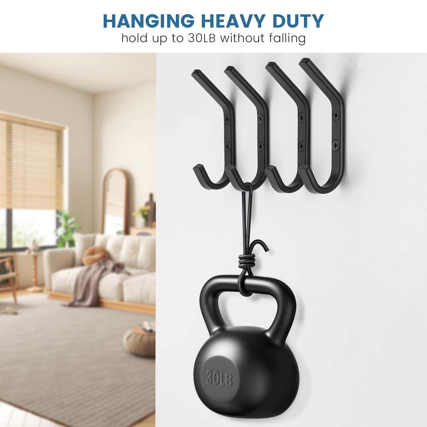 Coat Rack Hooks Wall Mounted,5 Packs Large Wall Hooks, Bath Towel Rope Hooks for Kitchen, Door, Cabinet, Bathroom, Foyers, Hallways.Heavy Duty Hanger for Purse, Rack for Closet and Door Wall Mounted