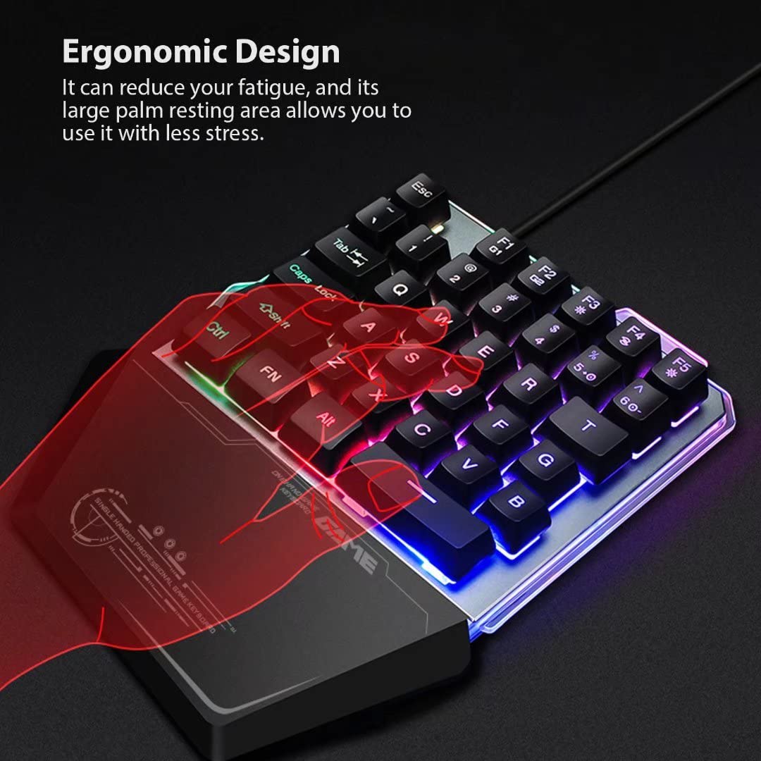 One Handed Keyboard, Jancal RGB Gaming Single-Handed Keyboard with 35 Keys for PS4/Xbox/PC, Portable Mini Left Hand Keypad RGB Backlit/Macro Definition, Wired USB Mobile Game Half Keypad