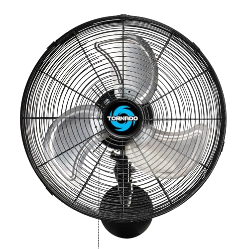 Tornado 16 Inch Pro Series High Velocity Oscillating Wall Mount Fan For Industrial, Commercial, Residential Use 3 Speed 2850 CFM UL Safety Listed