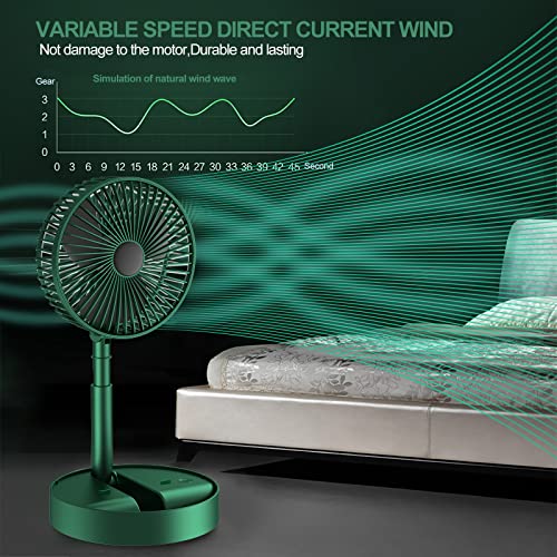 Maelifu Folding Fan Quiet 3- Speed Wind Highly Stretchable Simulated Natural Wind 180 ° Adjustment Battery Powered or USB Powered Home Desk Bedroom Portable Travel Mini Decorative Fan(Green