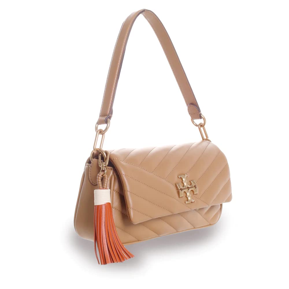 Tory Burch Women's Dusty Almond Brown Kira Chevron Leather Tassel Shoulder Bag Handbag