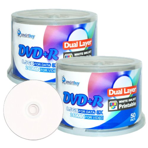 Smartbuy 8.5gb/240min 8X DVD+r Dl Dual Layer White Inkjet Printable Blank Data Recordable Disc Spindle (100-Disc)