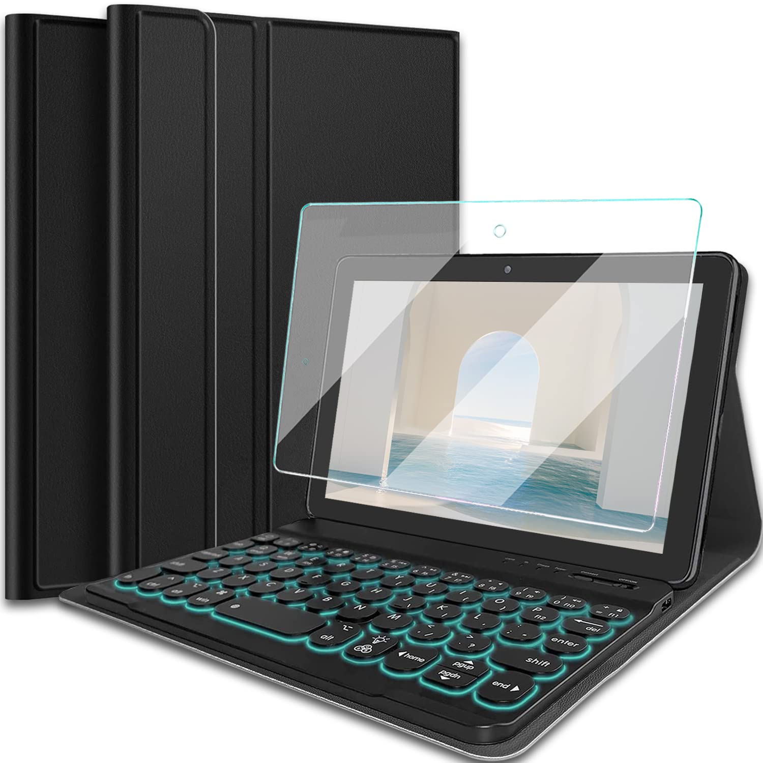 DKAHOEE Backlit Keyboard Case for All-New Amazon Fire HD 8/8 Plus(2020 Release, 10th & 2022 Release, 12th) with Screen Protector, 7 Colors Light Detachable Keyboard & Protective Cover