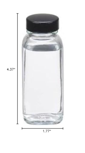 Wheaton W216892 French Square Bottle, Clear Glass, Capacity 4oz With 33-400 Black Phenolic Poly-Seal Lined Screw Cap, Diameter 45mm x 111mm (Case Of 24)