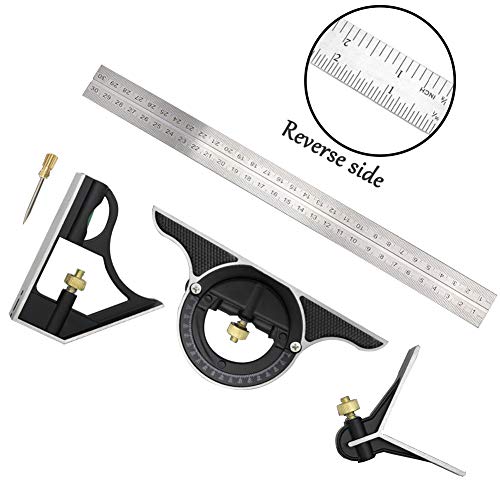 DUEBEL Combination Square 12” Horizontal Square Stainless Steel Multi-Function Carpentry Squares Right 90 Degree Angle Ruler Woodworking Square