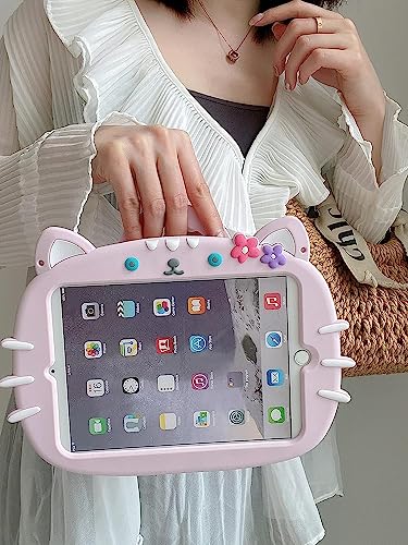 Premium Cute Soft Silicone Cat Pattern Tablet Case with Built-in Foldable Kickstand Shockproof Cover Case for iPad Air 2/ iPad 6/Pro 9.7"