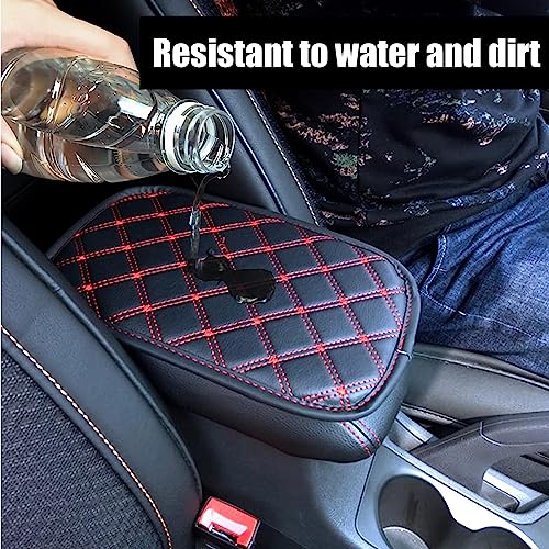 gunhunt Pack-1 Car Center Console Cover Pad, PU Leather Auto Armrest Seat Box Protector Set, Double Line Square Waterproof Center Console Mat, for Most Vehicle, SUV, Truck Interior (Black & Red)