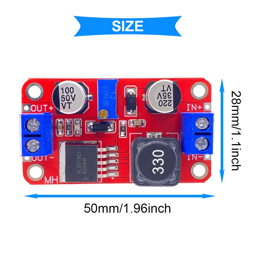 DKARDU 3 Pcs XL6019 DC-DC Boost Converter Module 5V 6V 12V 24V 3-35V to 5-40V 5A Step-Up Adjustable Voltage Regulator Power Supply Module with 24AWG Cable