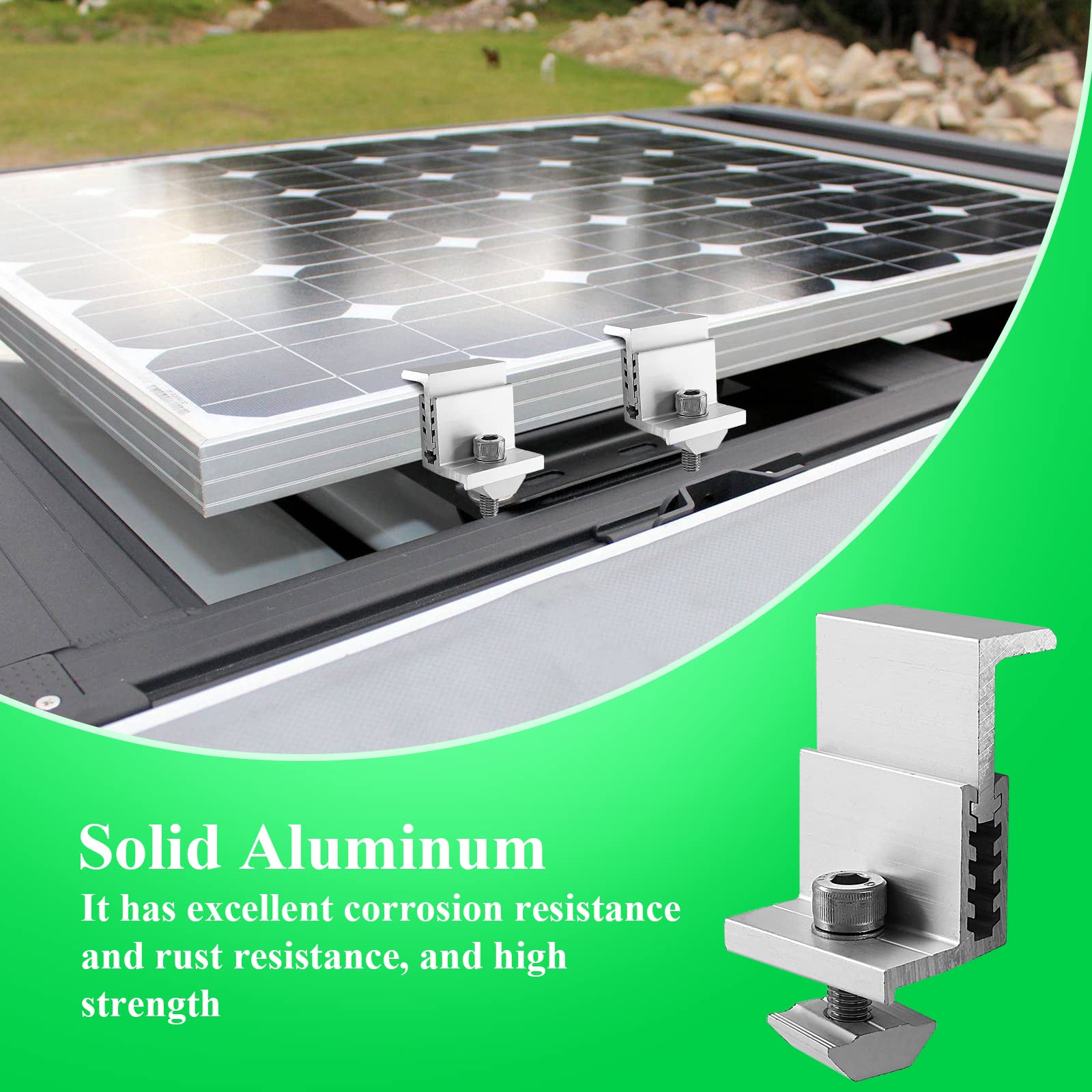 Biaungdo 12 Pcs Solar Panel Mounting Z Brackets, Adjustable Solar End Clamp Aluminum Rail Bracket Solar Panels Grounding Gutter Kit for Solar Panel Photovoltaic Mounting System Accessories(32-50mm)
