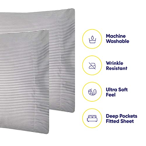 Queen Sheets Stripe Grey - 6 Piece 1500 Supreme Collection Fine Brushed Microfiber Deep Pocket Queen Sheet Set Bedding - 2 Extra Pillow Cases, Great Value, Queen, Classic Stripe Gray