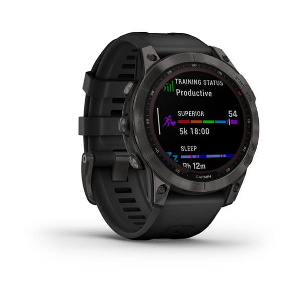 Garmin Fenix 7 Sapphire Solar Edition Smart Watch Carbon Gray DLC Titanium w Black Band (47mm) + Wireless Headphones + Watch Charging Stand + USB Car/Wall Adapter + 6TH AVE Cleaning Kit (010-02540-20)