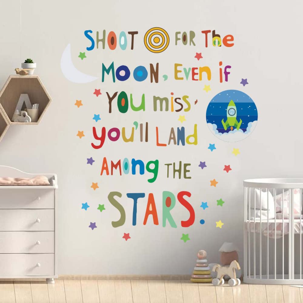 Colorful Inspirational Quotes Wall Decals Lettering Rocket Stars Wall Stickers for Baby Room Nursery Classroom Bedroom