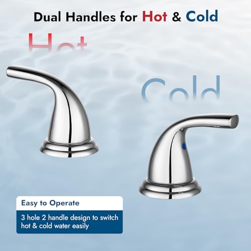 Cinwiny Widespread Bathroom Faucet for Sink 3 Hole 8 inch Deck Mounted Vanity Faucet 2 Handles Bathroom Sink Faucet with Pop up Drain,Polish Chrome,C-Handle