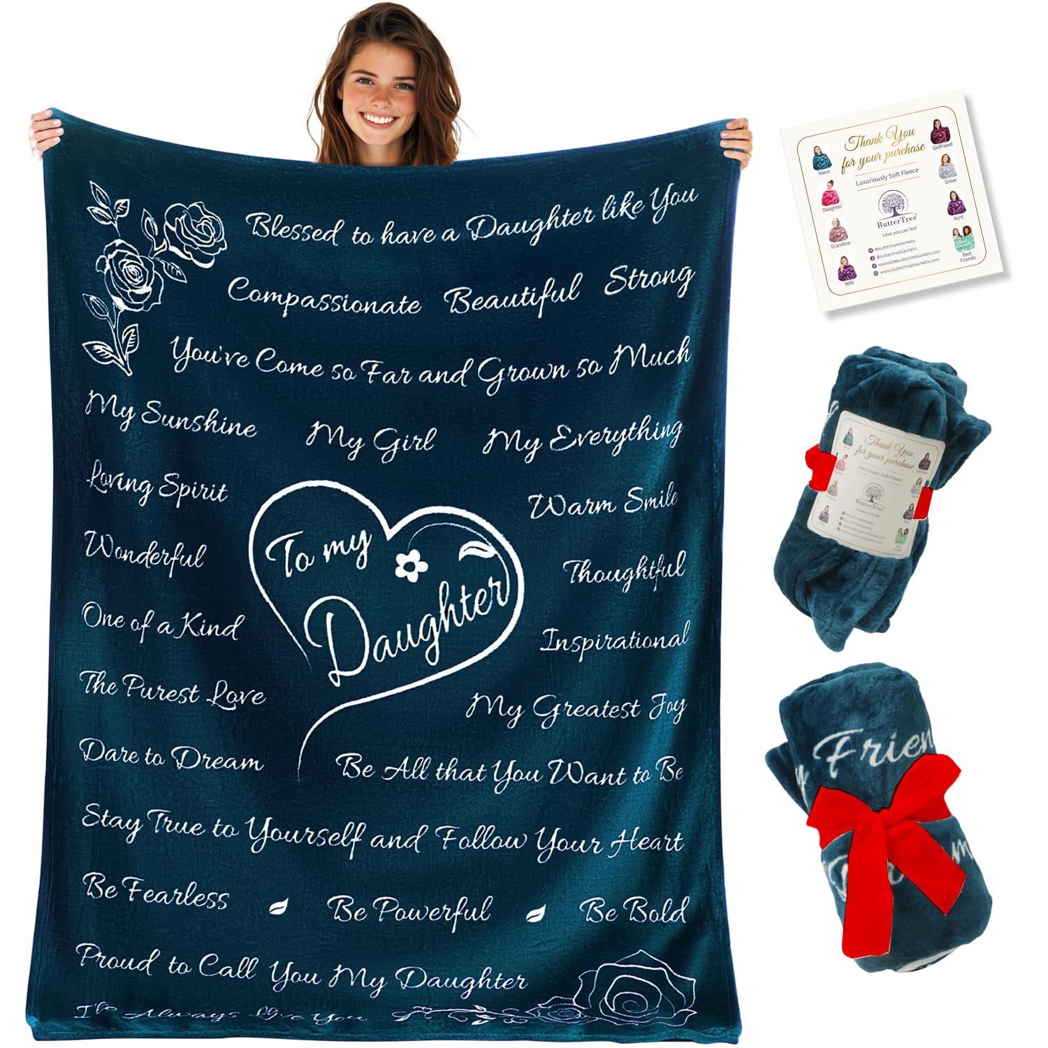 Daughter Gifts, Christmas Gifts for Daughter, Daughter Gift, Birthday Gifts for Daughter, to My Daughter Blanket from mom, Adult Daughter Gifts from Dad, Throw Blanket 65” x 50” (Blue)