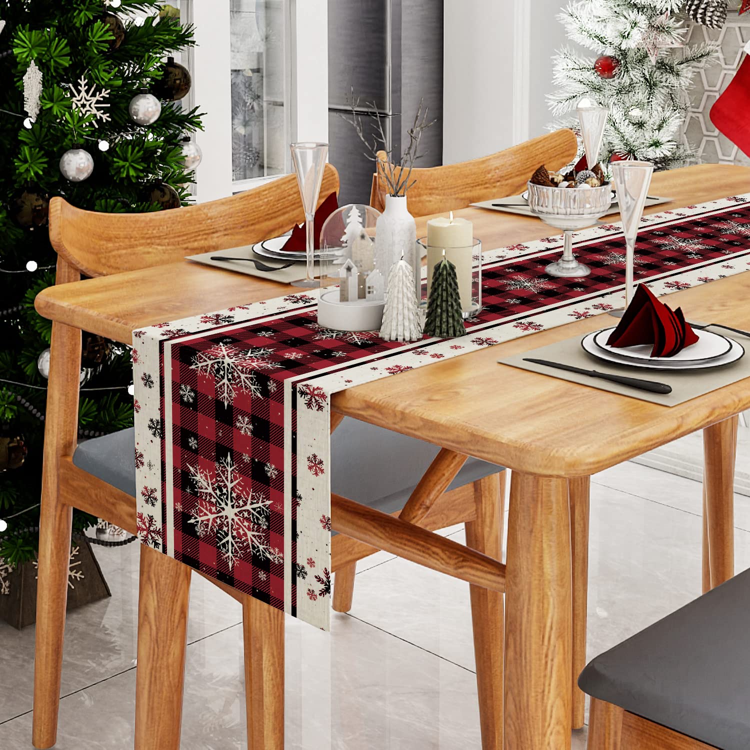 DESIHOM Red Christmas Snowflake Table Runner 13 x 48 Inch, Winter Snow Theme Coffee Christmas Table Runner for Dining,Holiday Christmas Decorations Indoor Home Table Decor