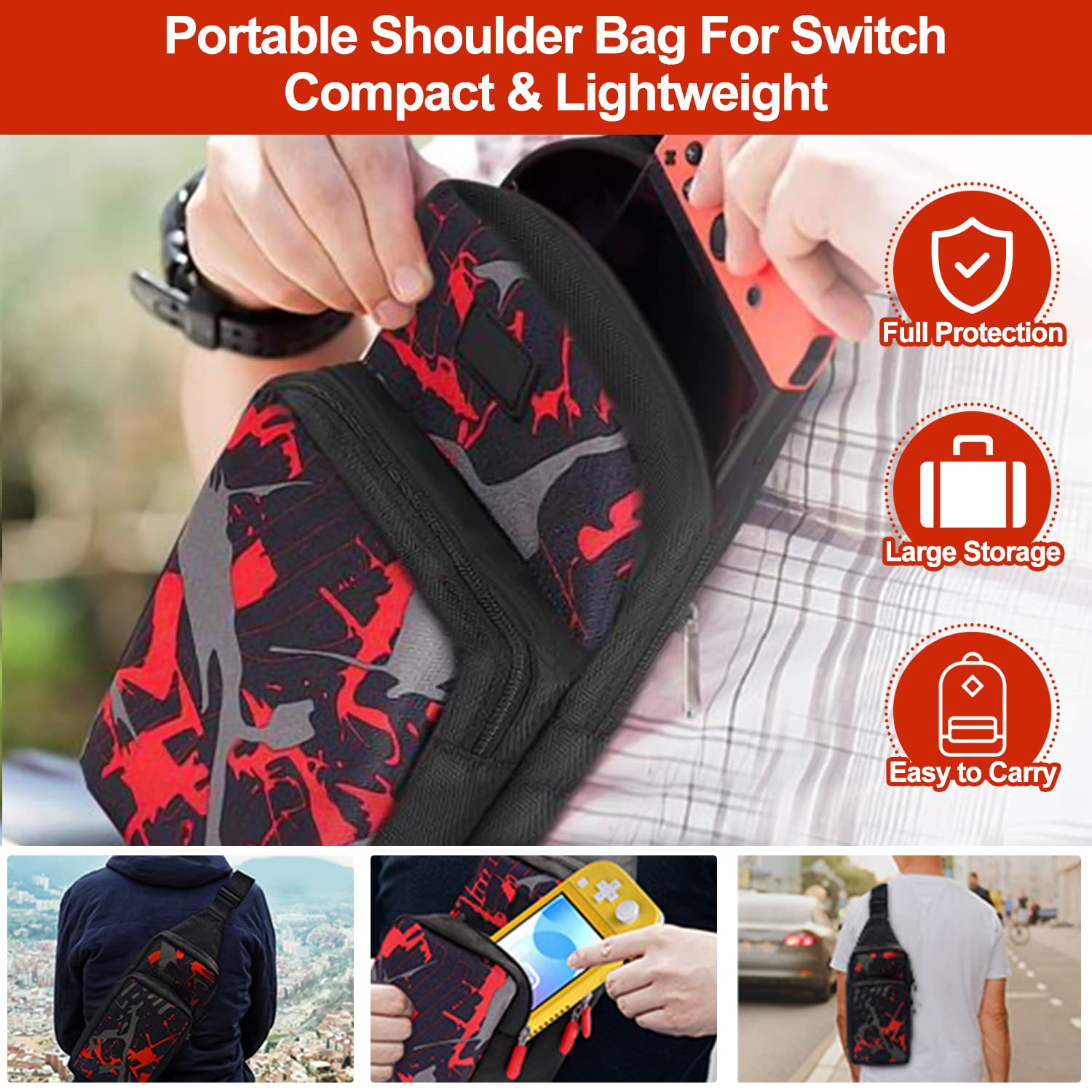 Carrying Case Backpack for Nintendo Switch/Switch OLED, THRCIFLO Lightweight Crossbody Sling Bag for Traveling, Shoulder Storage Bag Fits Switch Console,Game Case, Dock and Small Accessories