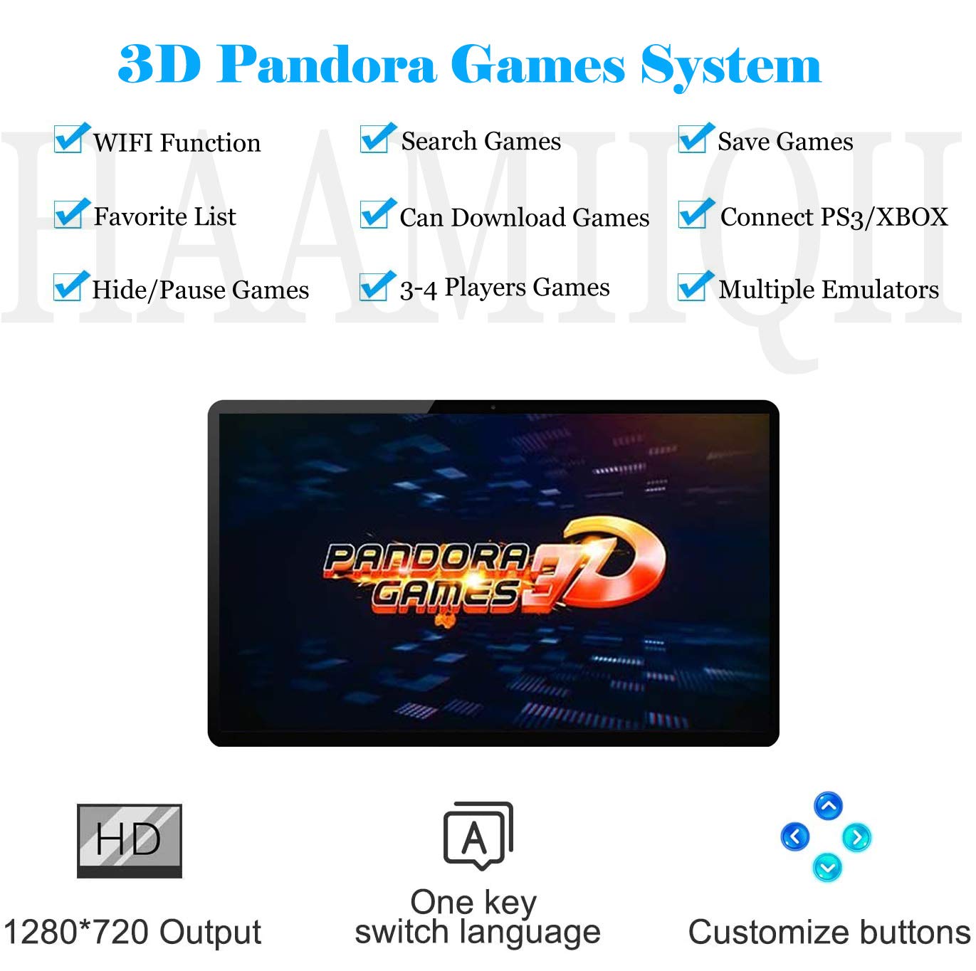 HAAMIIQII Retro Arcade Game Console WiFi, 3D Pandoras Box Built-in 8000 Classic Arcade Games, 1280x720 Full HD Plug and Play Home Video Gaming Machine for TV PC Projector, Up to 4 Players