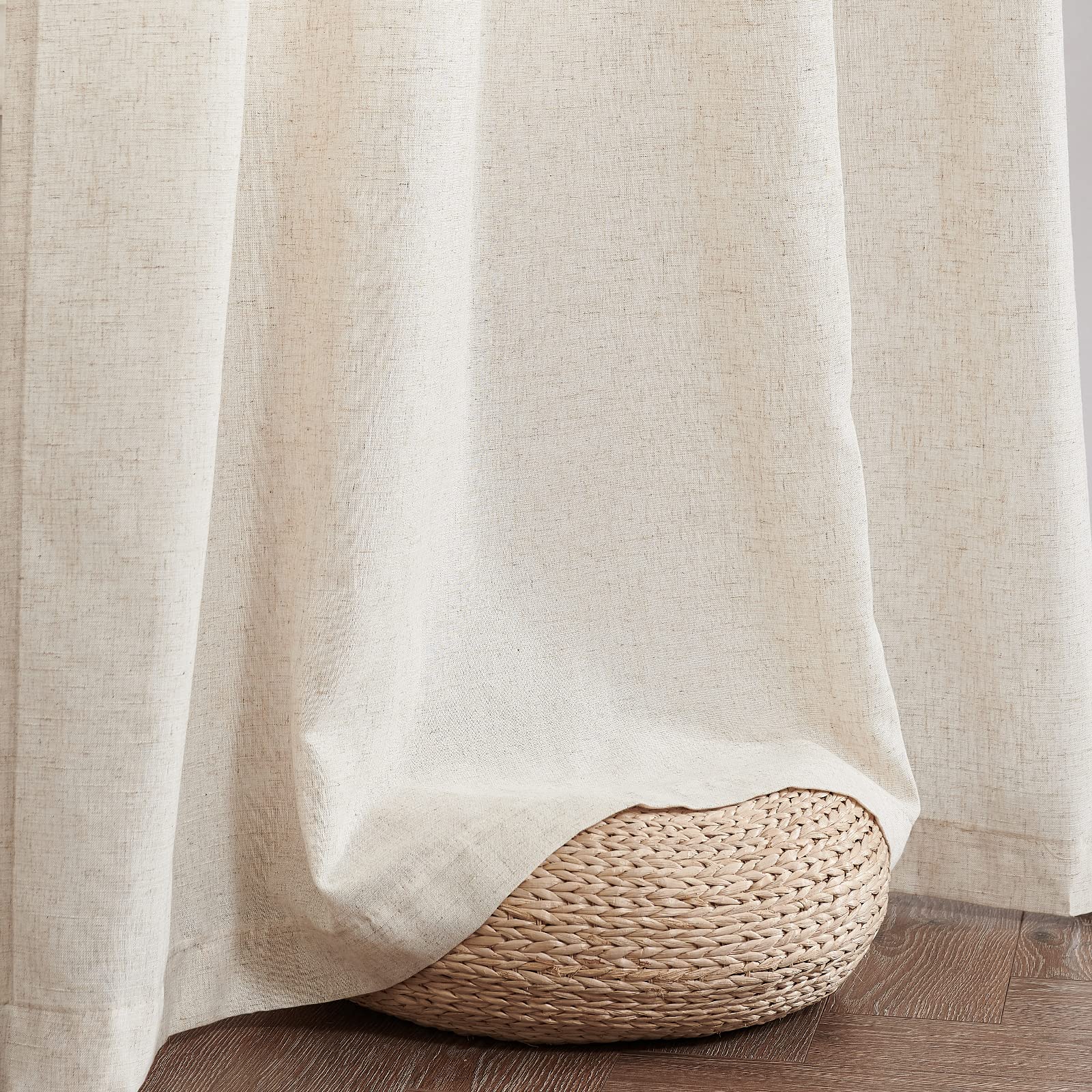 JINCHAN Linen Curtains for Living Room Beige Grommet Top Window Treatment Set for Bedroom 2 Panels 96 inches Long Crude