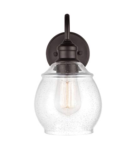 Globe Electric 51622 Maia 1-Light Vanity Wall Sconce, Dark Bronze, Seeded Glass Shade, Bulb Included