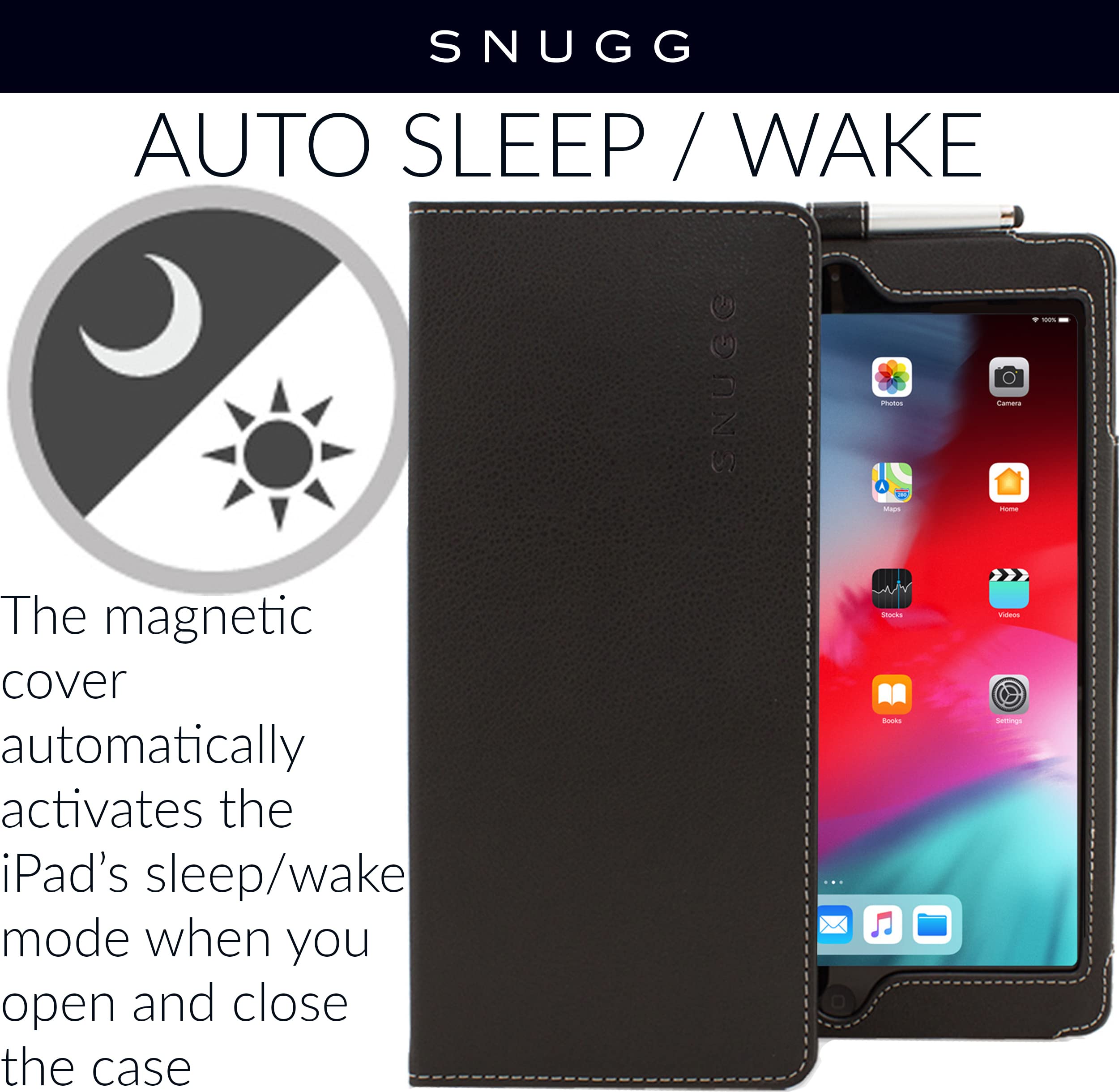 Snugg iPad 9.7 (2018/2017) & iPad Air Case, Black Leather Smart Case Cover Apple iPad Air and New iPad 2017 9.7" Protective Flip Stand Cover with Auto Wake/Sleep