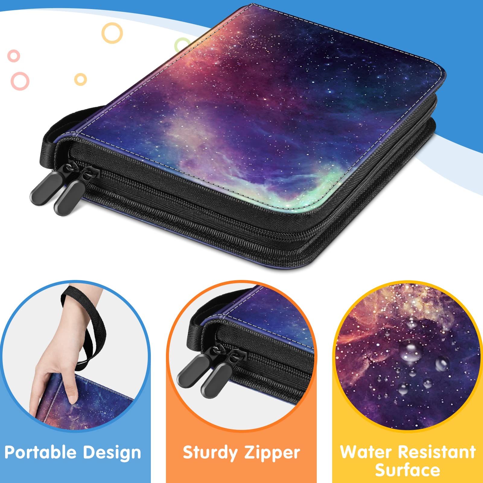 CaseBot Trading Card Binder, Card Binder Collect Holder Case Fits 208 Cards with 52 Sleeves, Album Folder Carrying Case for TCG, Galaxy