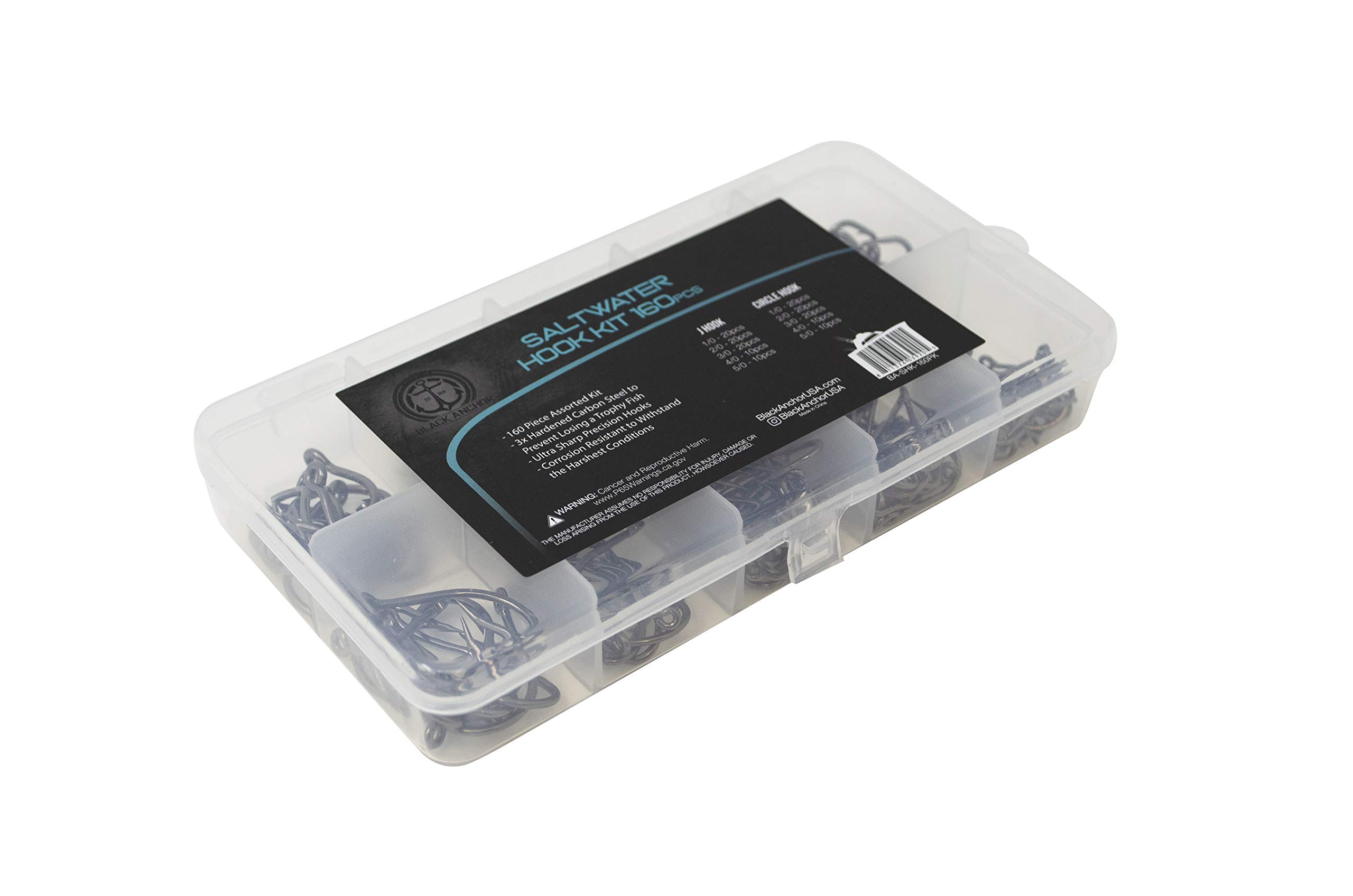 Black Anchor Circle and J Hooks 160pcs/box Saltwater Fishing Gear 3X strong Hooks Size 1/0 2/0 3/0 4/0 5/0