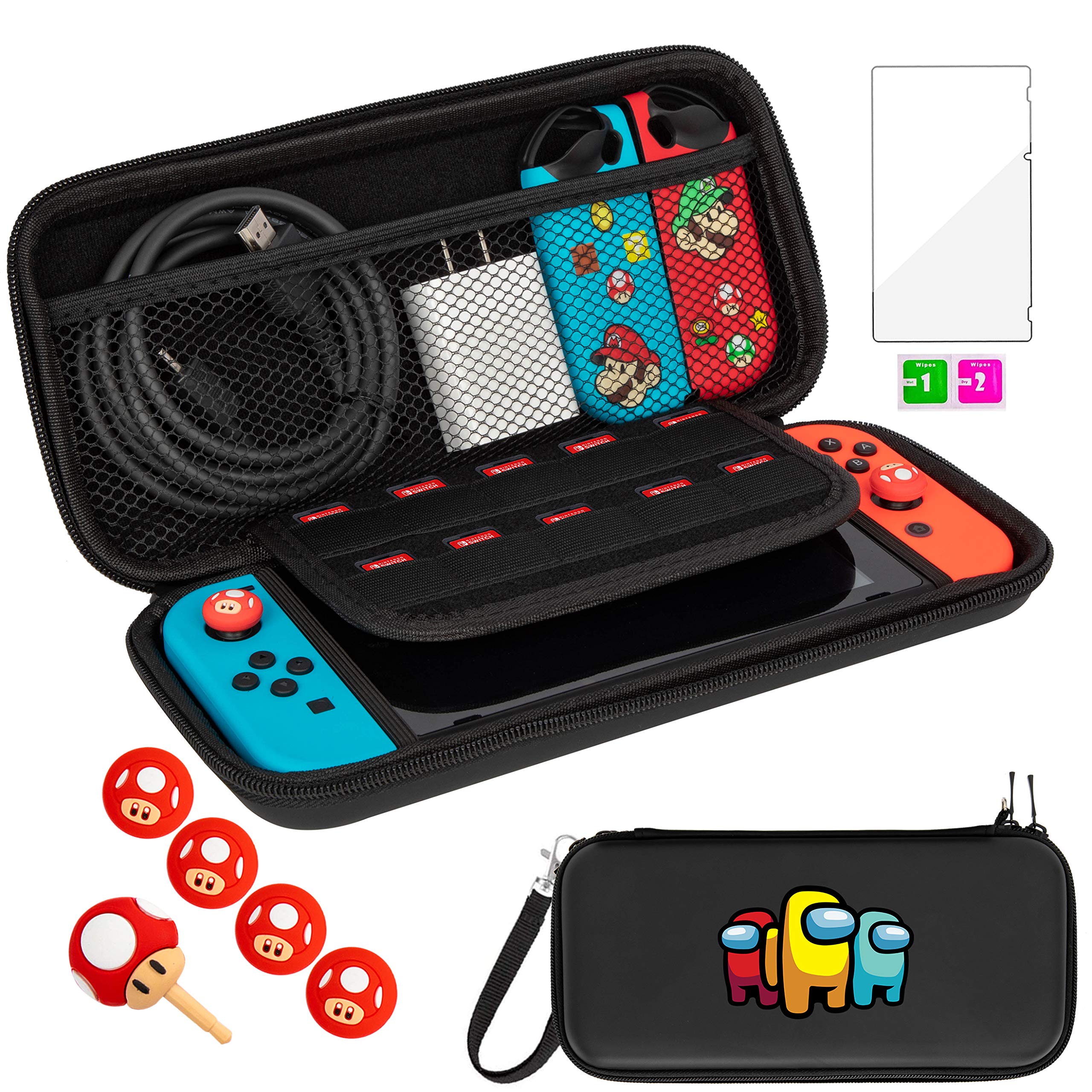 oqpa for Carrying Case for Nintendo Switch/ Switch OLED Travel Carry Cases for Girls Boys Kids Cute Kawaii Cartoon Character Anime Protective Hard Shell Cover Storage Bag, (BlackH)